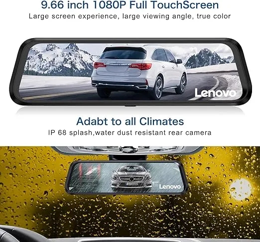 Lenovo Mirror Dash Cam, Backup Camera 9.66 Inch Mirror Dash Screen ...