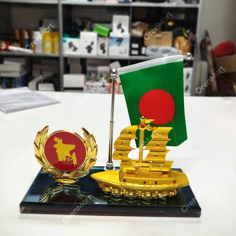 Car Dashboard Showpiece Ship and Bangladeshi Flag Luxury Look ...