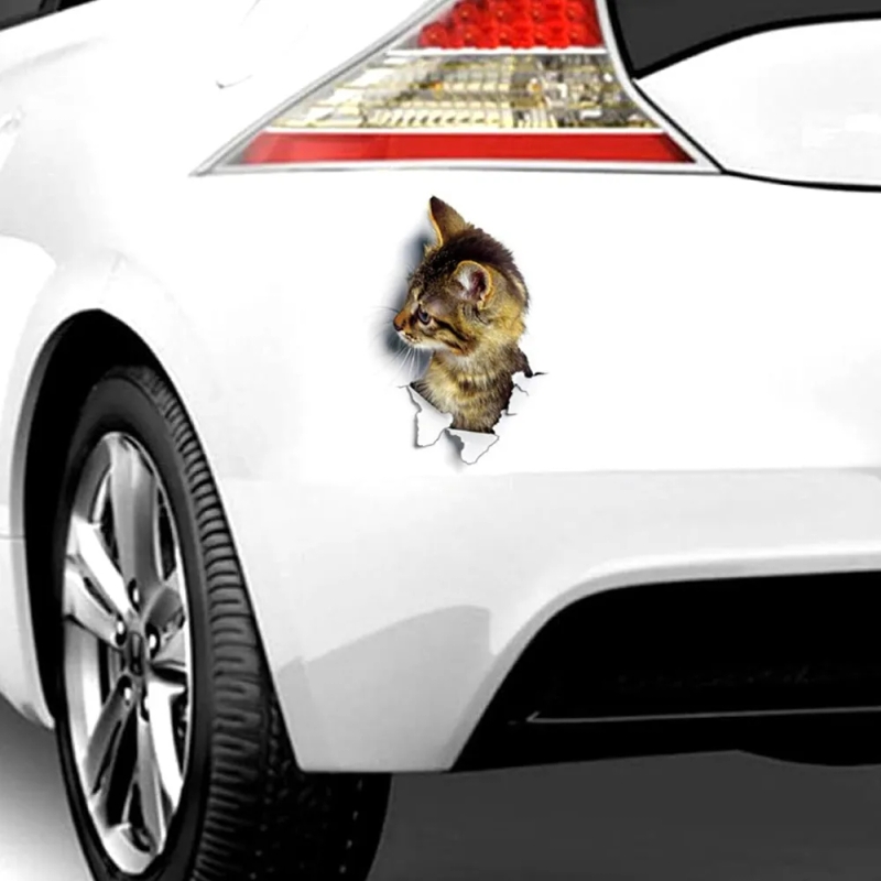 Car 3D Sticker Cute Cat 3D Waterproof Sticker Install For White Type Car