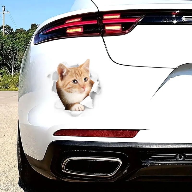 Car 3D Sticker Cute Cat 3D Waterproof Sticker Install For White Type Car