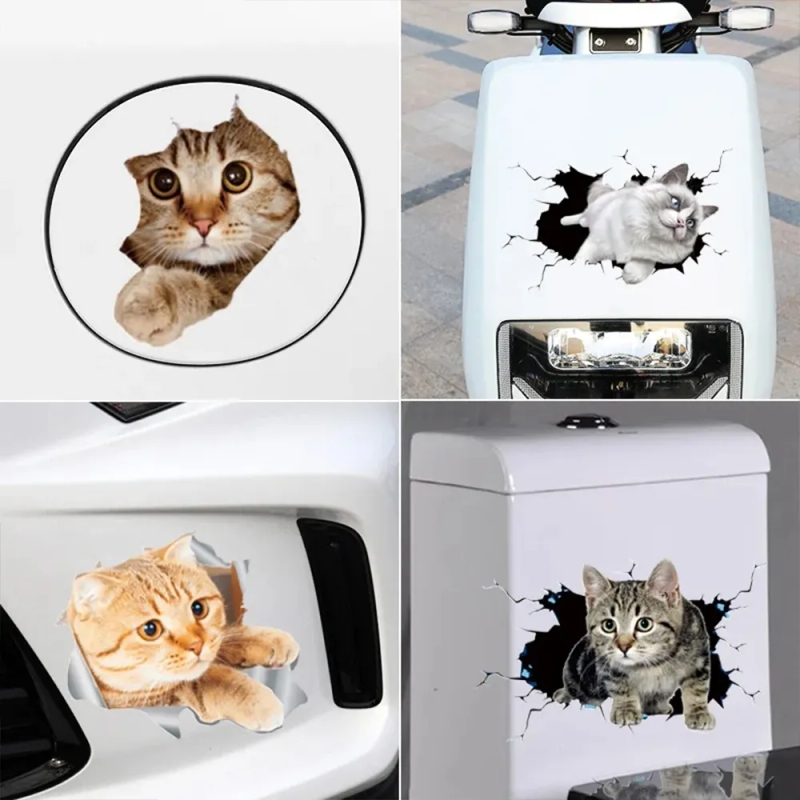 Car 3D Sticker Cute Cat 3D Waterproof Sticker Install For White Type Car