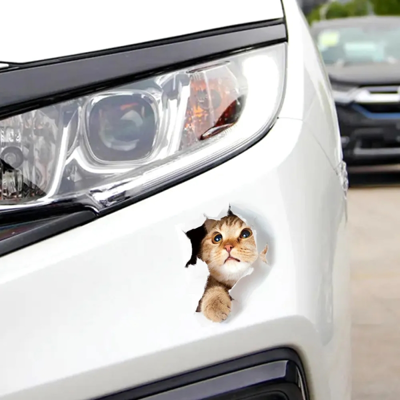 Car 3D Sticker Cute Cat 3D Waterproof Sticker Install For White Type Car