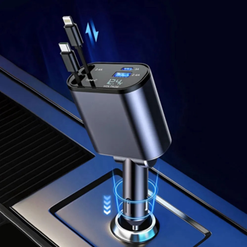 4 in 1 Car Fast Charger – Premium Quality | Smart Design Mobile Charger