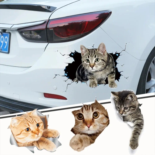 Car 3D Sticker Cute Cat 3D Waterproof Sticker Install For White Type Car