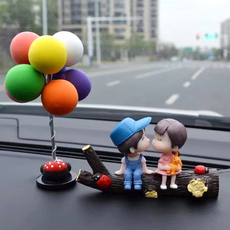 Cute Cartoon Car Dashboard Showpiece Cartoon Couple Action Doll Balloon ...