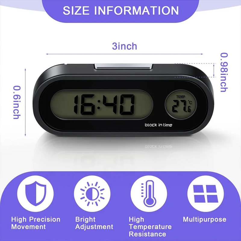 Car Digital Clock Car Dashboard Clock With Thermometer Night Vision Mode