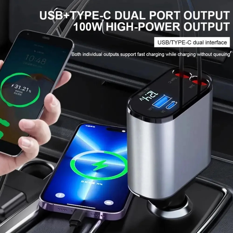 4 in 1 Car Fast Charger – Premium Quality | Smart Design Mobile Charger